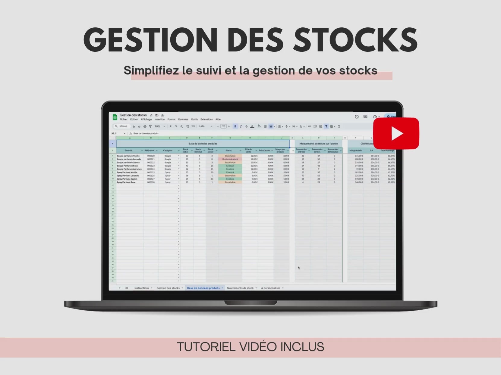 Modèle tableau gestion des stocks Excel & Google Sheets – Ultimate Girl Boss Tool